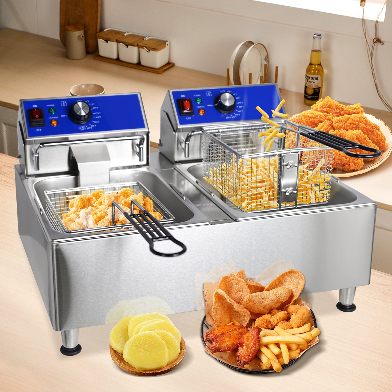 EasyRose 20L Commercial Deep Fryer with Basket 3600W Electric Frying M ...