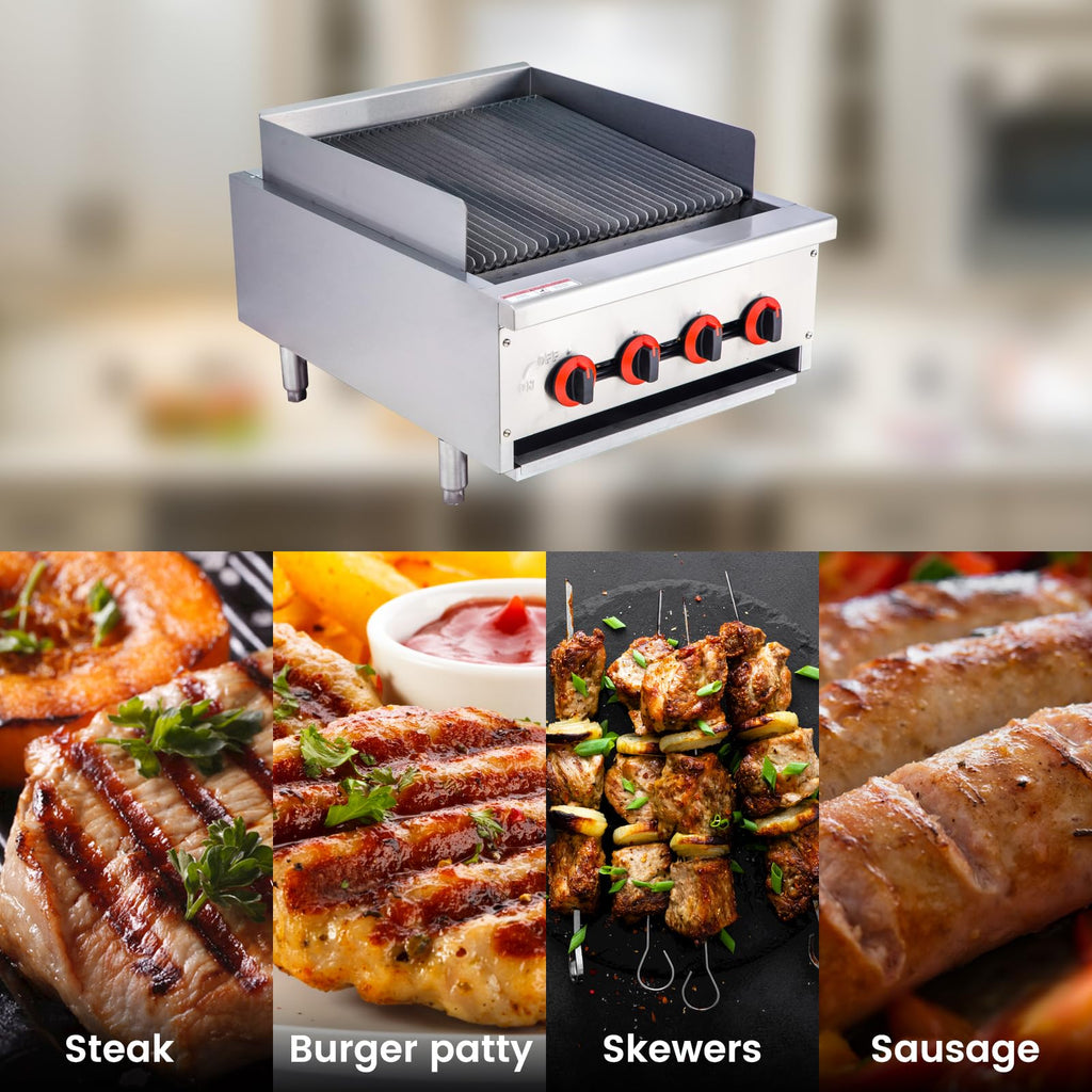 EASYROSE 24" Radiant Gas Charbroiler Countertop Gas Grill with 4 Burne ...